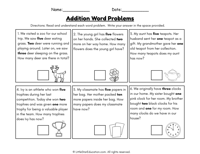 Math Worksheets For Grade 1 Addition Word Problems 4th Grade Math Word